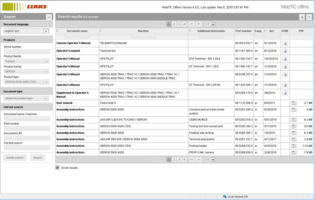 CLAAS Diagnostic Interface ›› WebTIC Offline Service Information ...